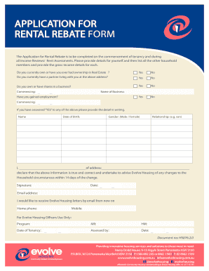 Fillable Online APPlIcATIoN foR ReNTAl RebATe foRm - Evolve Housing Fax ...