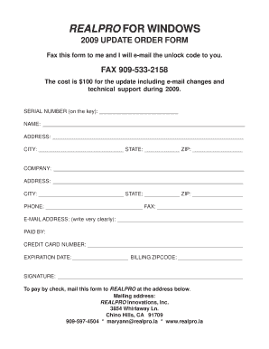 Fillable Online realpro The 2010 UPDATE ORDER FORM - REALPRO ...