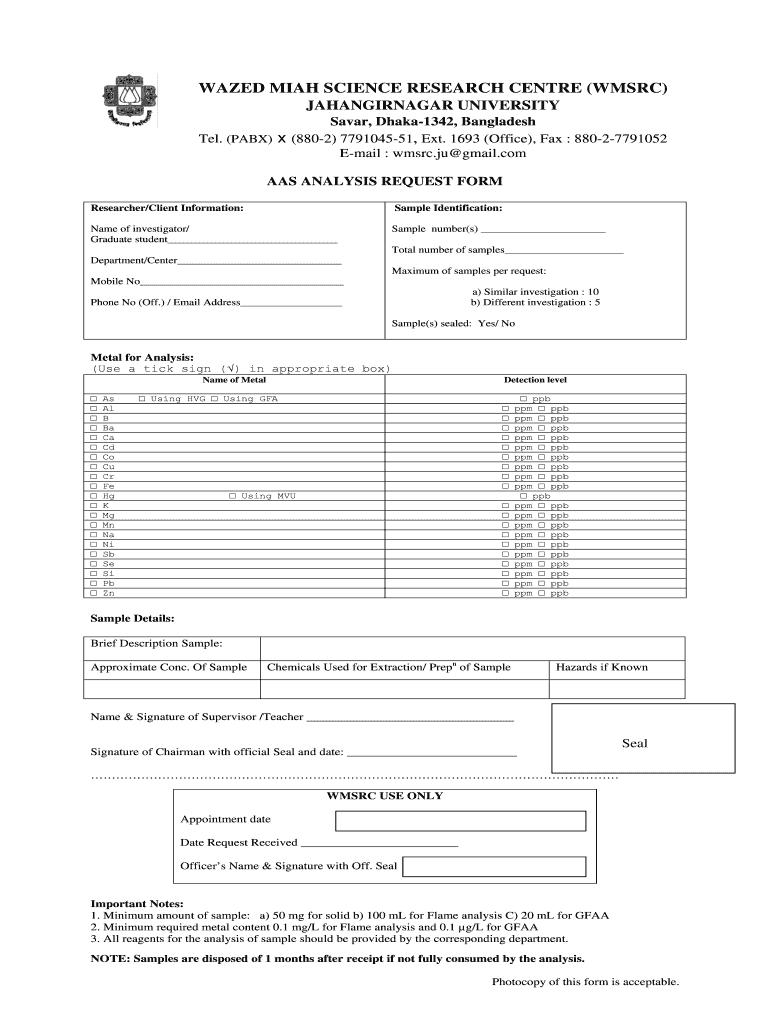 Fillable Online Sample analysis request formdocx Fax Email Print ...