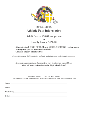 Fillable Online 2014 - 2015 Athletic Pass Information Fax Email Print ...
