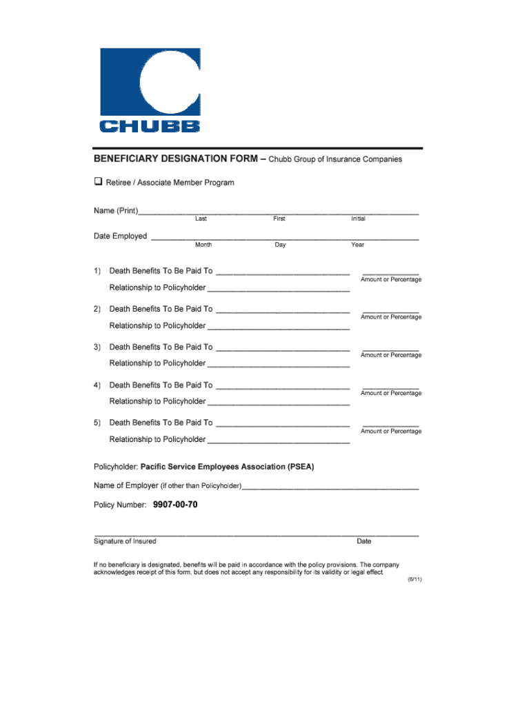 Fillable Online SAMPLE - chubb.com Fax Email Print - pdfFiller