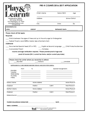 Fillable Online PRE-K COUNTS 2016-2017 APPLICATION Fax Email Print ...