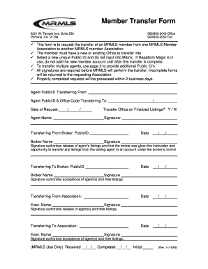 Fillable Online Member Transfer Form - imrmlscom Fax Email Print ...