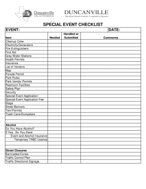Fillable Online Special event checklist - Duncanville Fax Email Print ...