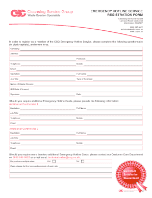Fillable Online EMERGENCY HOTLINE SERVICE REGISTRATION FORM Fax Email ...