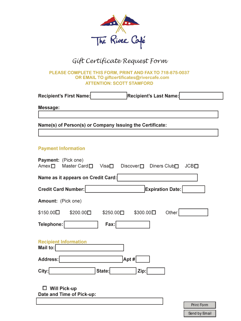 Fillable Online Gift bCertificateb Request bFormb Fax Email Print - pdfFiller