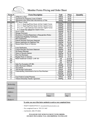 Fillable Online Member Forms Pricing and Order Sheet - Kansas dealers ...