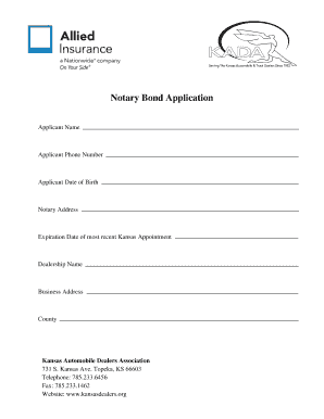 Fillable Online Notary Bond Application - Kansas dealers Fax Email ...