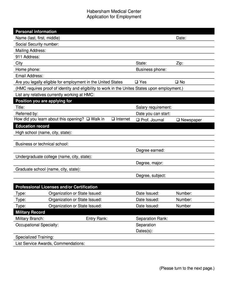 Fillable Online HMC Application - Habersham Medical Center Fax Email ...