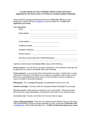 Fillable Online caari BCAARIb GRADUATE FELLOWSHIP APPLICATION 2016-2017 Fax Email Print - pdfFiller