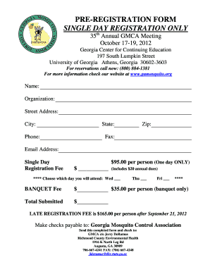 Fillable Online gamosquito PRE-REGISTRATION FORM SINGLE DAY ...