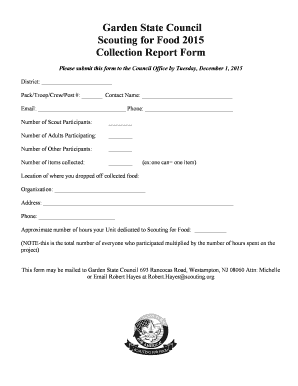 Fillable Online Scouting for Food Form 2015 - Garden State Council Boy ...