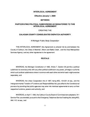 Fillable Online calhouncounty911 Interlocal agreement - 911 Dispatch, Calhoun County ...