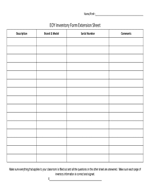 Fillable Online EOY Inventory Form Extension Sheet - York J High School ...