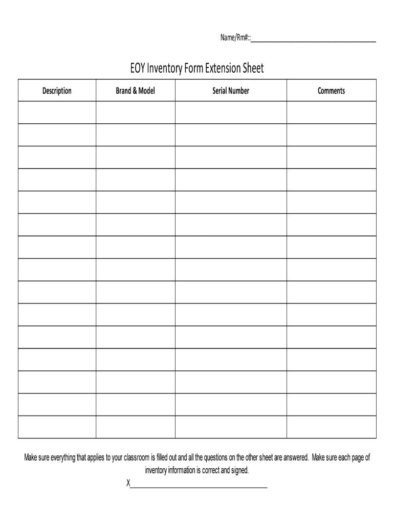 Fillable Online EOY Inventory Form Extension Sheet - York J High School ...