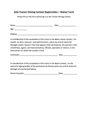 Fillable Online Safe Tractor Driving Contest Registration Waiver Form ...