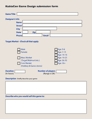 Fillable Online KublaCon Game Design submission form Fax Email Print ...