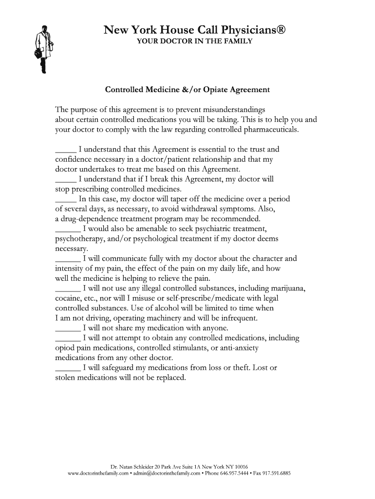 Fillable Online Controlled Medicine &/or Opiate Agreement Fax Email ...