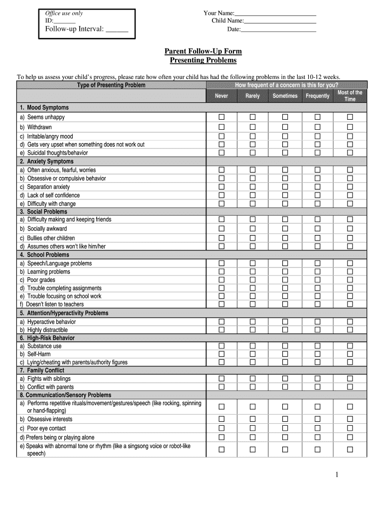 Fillable Online smartlovefamily Parent Follow-Up Form Presenting ...