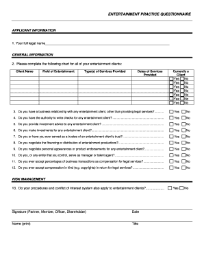 Fillable Online Entertainment Questionnaire Fax Email Print - pdfFiller