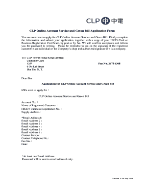 Fillable Online CLP Online Account Service and Green Bill bApplicationb ...