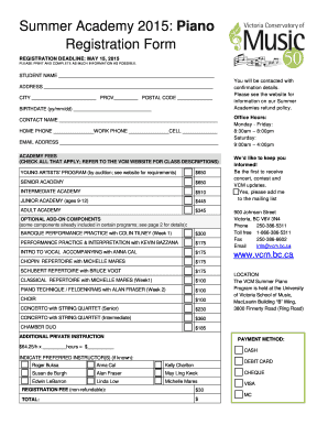 Fillable Online Summer Academy 2015: Piano Registration Form - Victoria ...