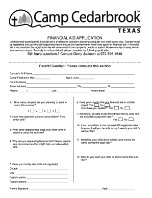 Fillable Online FINANCIAL AID APPLICATION - Camp Cedarbrook Texas Fax ...
