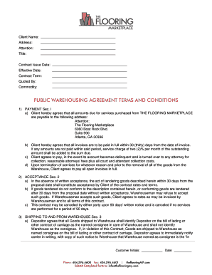 Fillable Online PUBLIC WAREHOUSING AGREEMENT TERMS AND CONDITIONS Fax ...