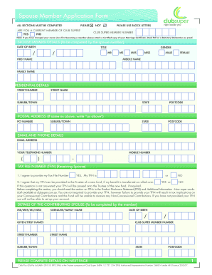 Fillable Online Spouse Member Application Form - Club Super Fax Email ...