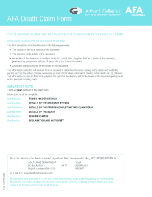 Fillable Online AFA Death Claim Form - Amazon Web Services Fax Email ...