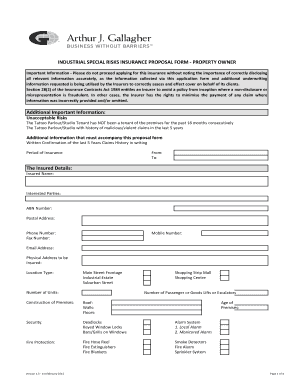 Fillable Online INDUSTRIAL SPECIAL RISKS INSURANCE PROPOSAL FORM ...