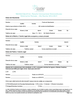 Fillable Online creativemindspcs CMIPCS Spanish Application 2014-15 ...