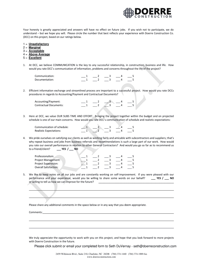 Fillable Online Doerre Construction Evaluation Form Fax Email Print ...