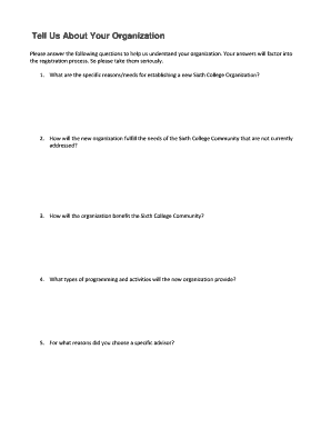 Fillable Online sixth ucsd Tell Us About Your Organization - Sixth ...