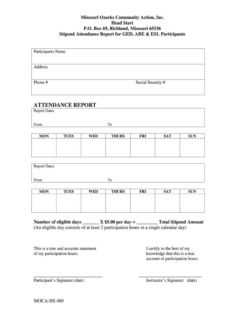 Fillable Online Stipend Attendance Form-GED ESL Ectdoc - pdfMachine Fax ...