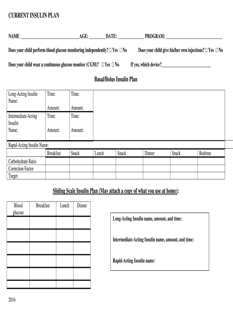 Fillable Online bartoncenter Current Insulin Plan - The Barton Center ...
