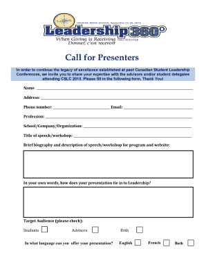 Fillable Online cslc2015 studentleadership CSLC 2015 Call for ...
