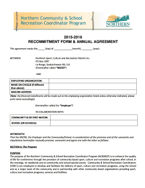 Fillable Online 2015-2016 RECOMMITMENT FORM amp ANNUAL AGREEMENT ...