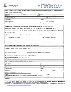 Fillable Online Application bformb for PhD ADMISSION UNDER JOINT ...
