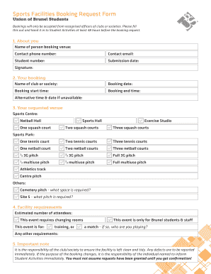 Fillable Online Sports Facilities Booking Request Form - Brunel ...