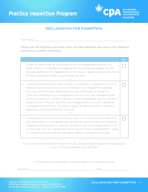 Fillable Online Practice Inspection Program DECLARATION FOR EXEMPTION ...