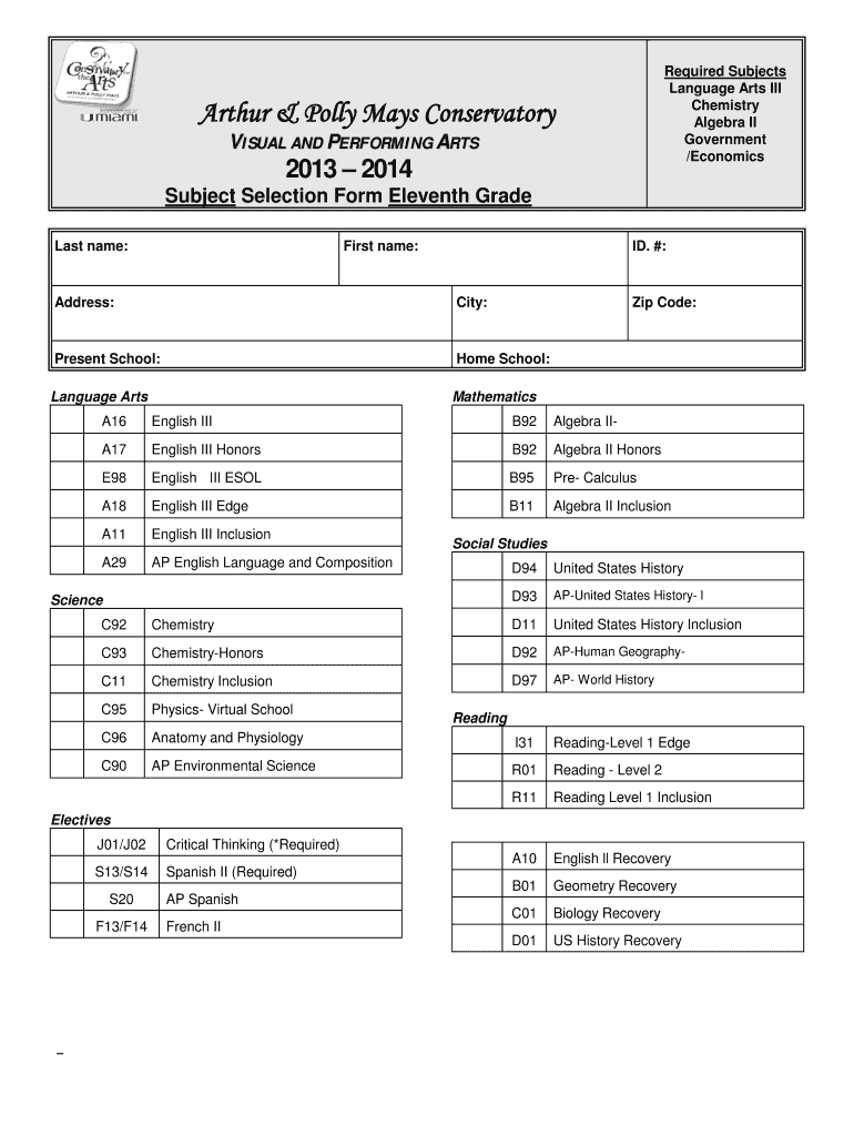 Fillable Online Required Subjects Fax Email Print - pdfFiller