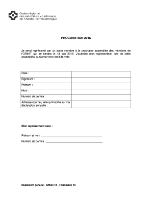 Procuration Formulaire Gratuit à Imprimer - Remplir en ligne, Imprimé ...