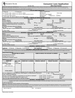 Fillable Online Consumer Loan Application - Pilgrim Bank Fax Email ...