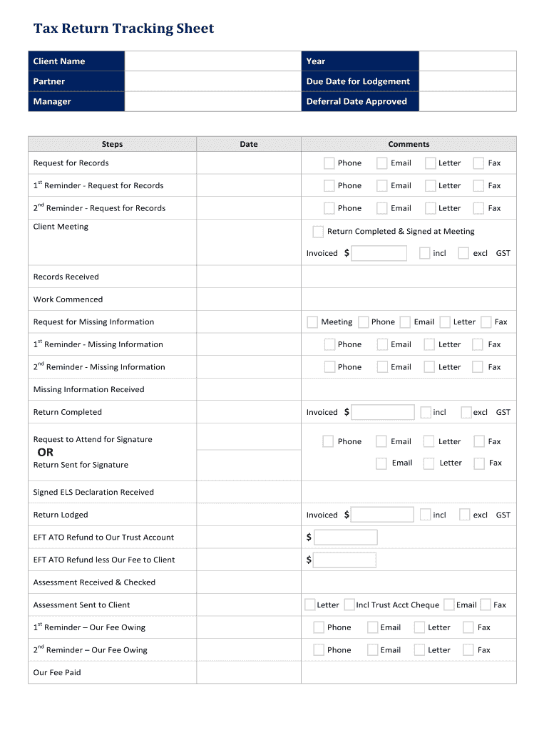 Fillable Online Tax Return Tracking Sheet - Accountants Desktop Fax ...