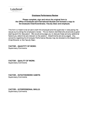 Fillable Online Employee Performance Review Please complete sign and ...