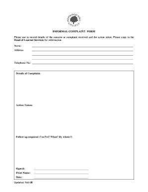 Fillable Online hopwood ac INFORMAL COMPLAINT FORM Head of Learner ...