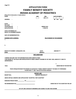 Fillable Online Family Benefit Scheme Application Form - Indian Academy ...