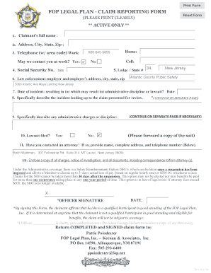 Fillable Online njfoplodge34 Claim Reporting Form Interactive ...