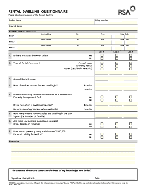 Fillable Online aandainsurance RENTAL DWELLING QUESTIONNAIRE - A & A ...